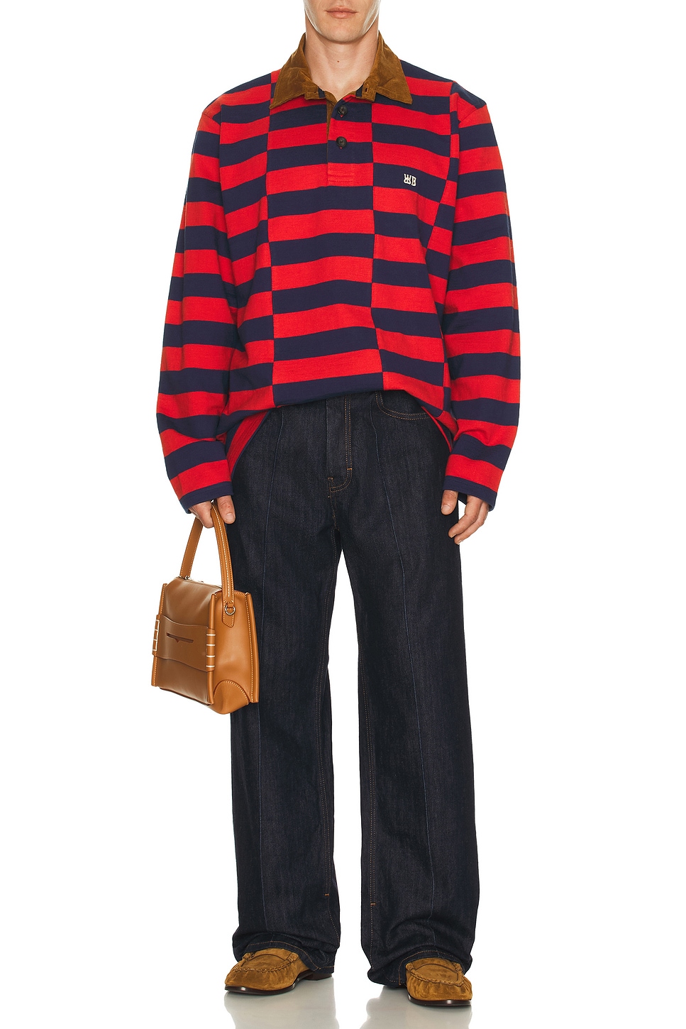 WALES BONNER wales bonner city polo in red,navy